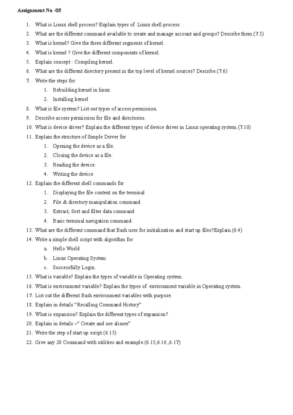 Assignment No 5 OS - Assingment on Operating system - Assignment No - 1. What is Linux shell ...
