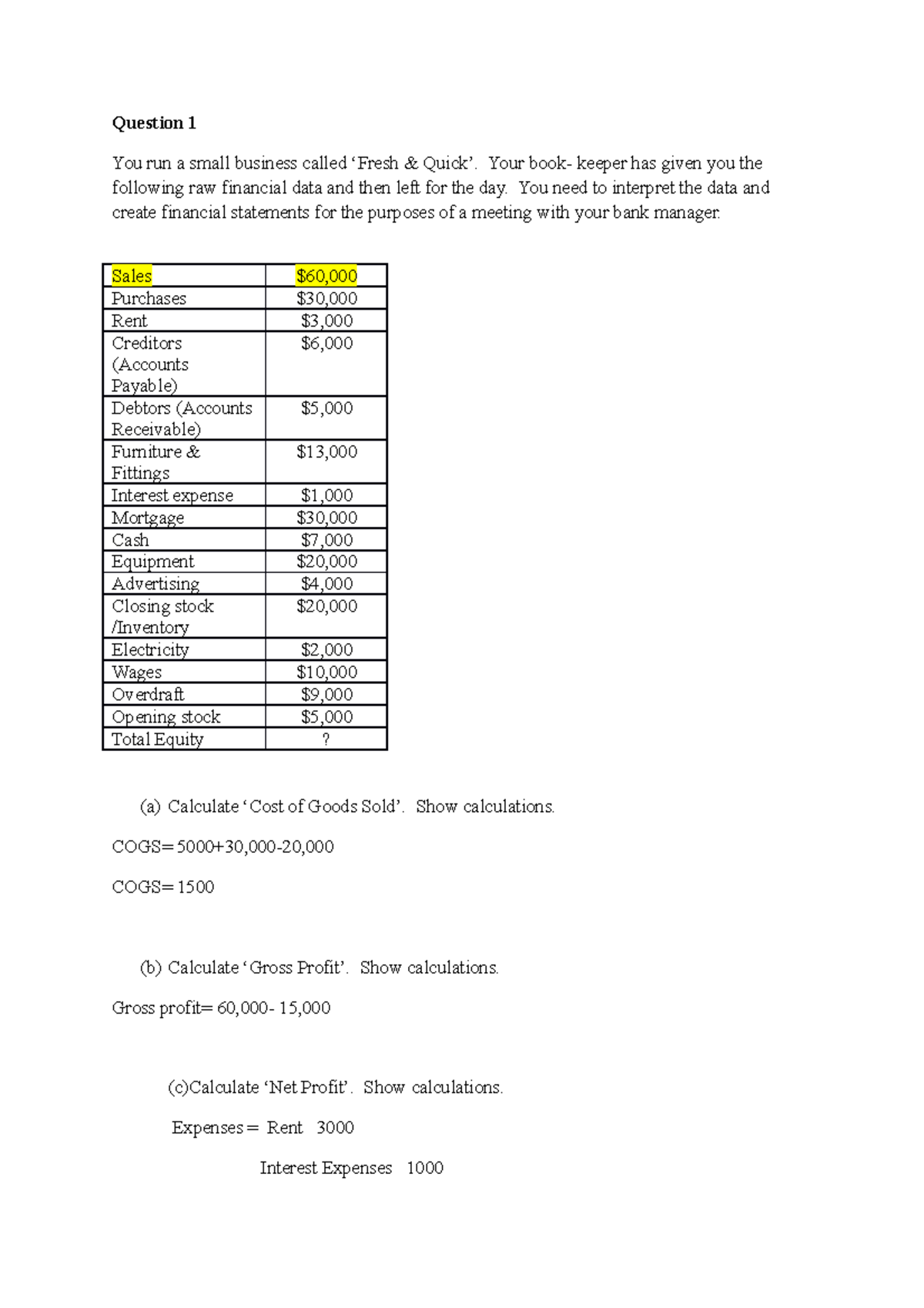 11 Business Btudies Finance practise questions - Question 1 You run a ...