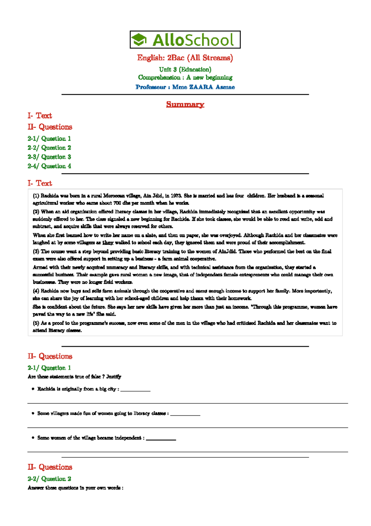 Comprehension 3 a new beginning 22 - English - Studocu