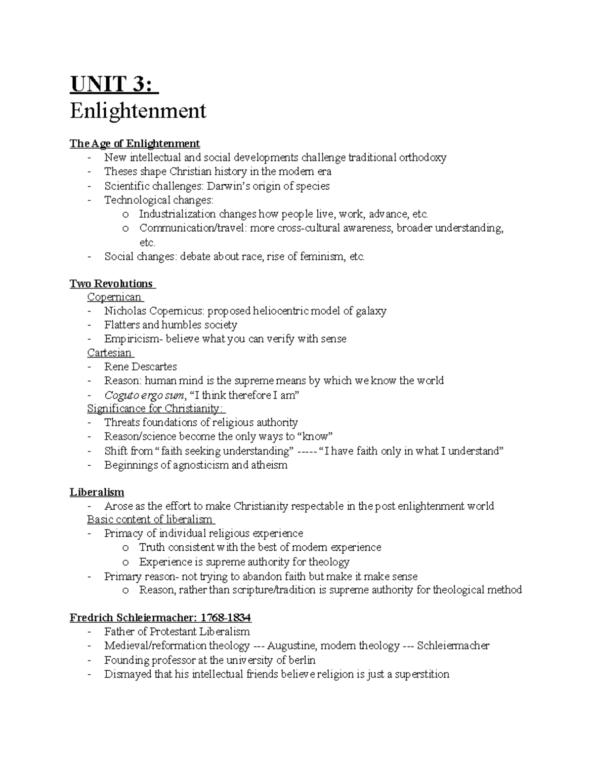 Christian Heritage Unit 3 Enlightment - UNIT 3: Enlightenment The Age ...