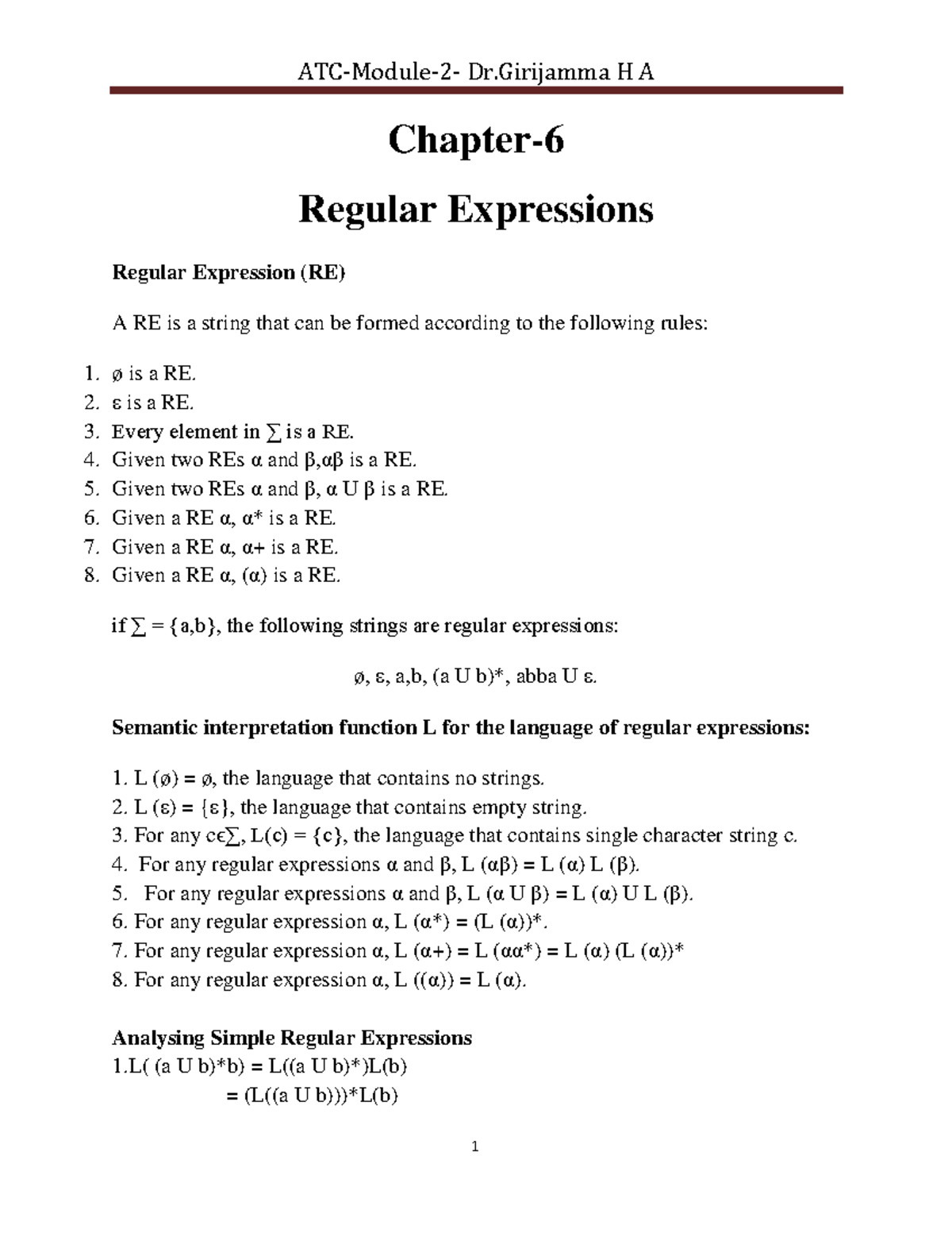 ATC Mos2@Az Documents - Chapter- Regular Expressions Regular Expression (RE) A RE is a string ...
