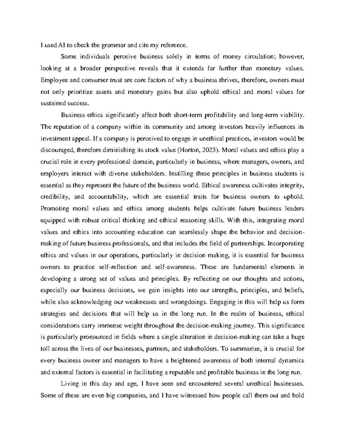 ACCCOB1 Reflection Paper - I used AI to check the grammar and cite my reference. Some ...