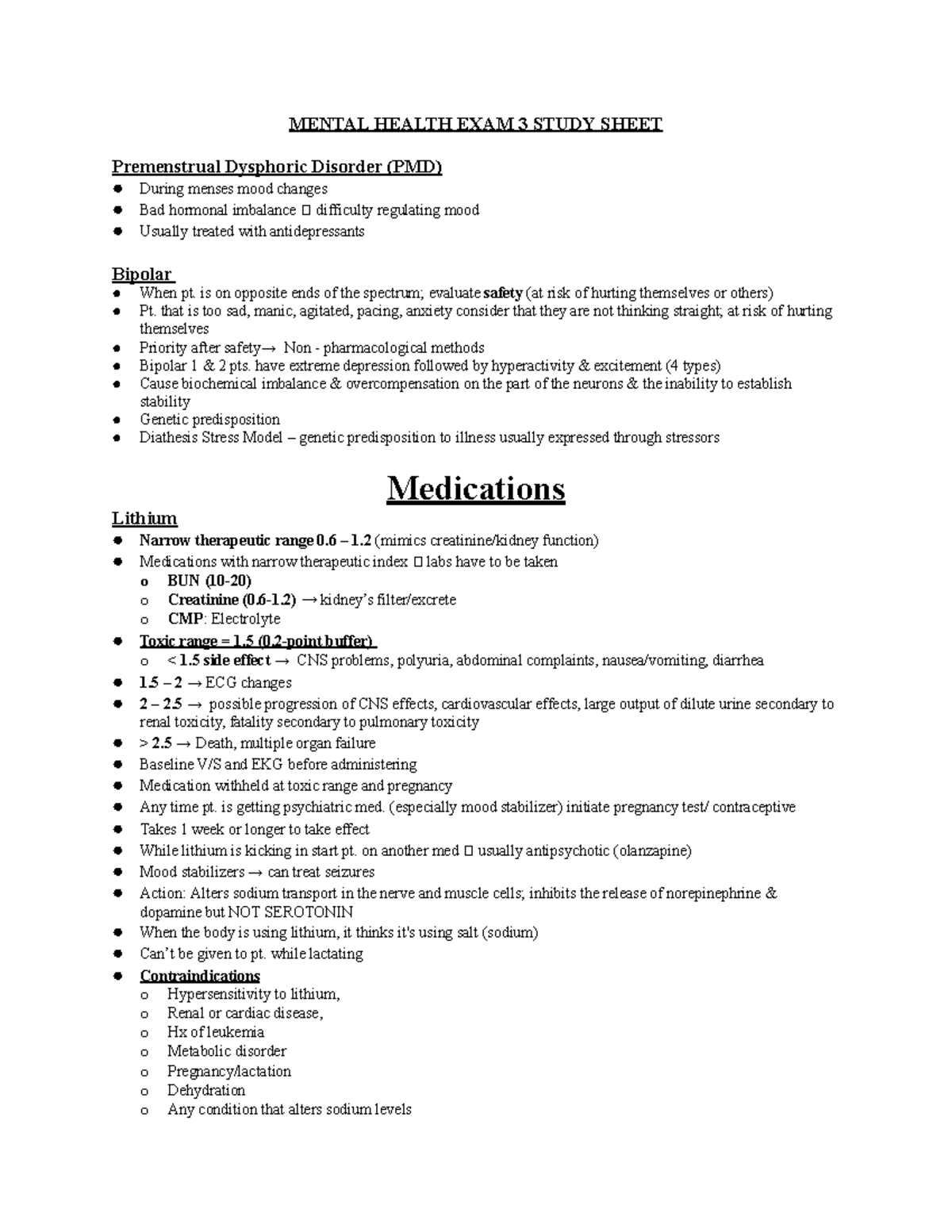 Mental Health EXAM 3 Study Sheet - MENTAL HEALTH EXAM 3 STUDY SHEET ...