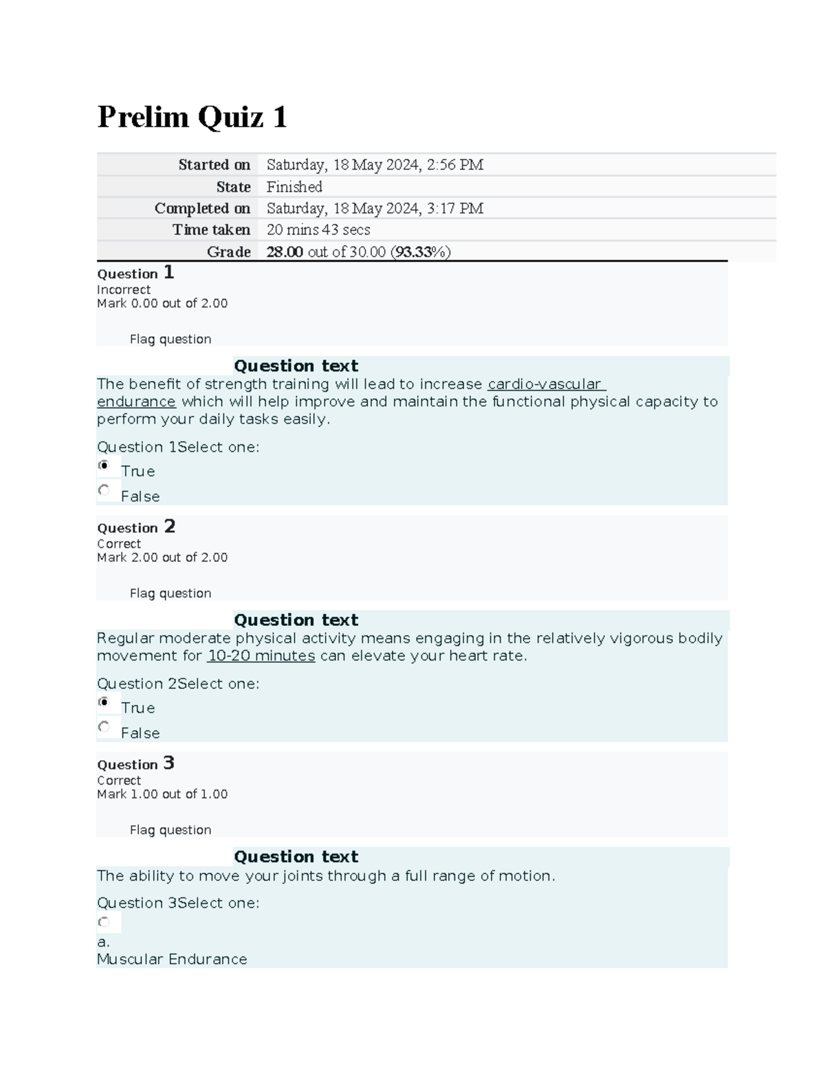 Physical Activities 3 Prelim Quiz 1 - Prelim Quiz 1 Started on Saturday ...