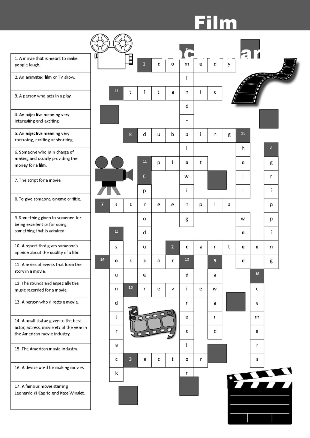 Film crossword - Tasca angles - Film 1. A movie that is meant to ...