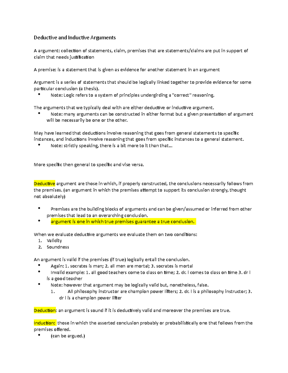 Phil 1120 lecture 1 - deductive arguments - Deductive and Inductive Arguments A argument: - Studocu