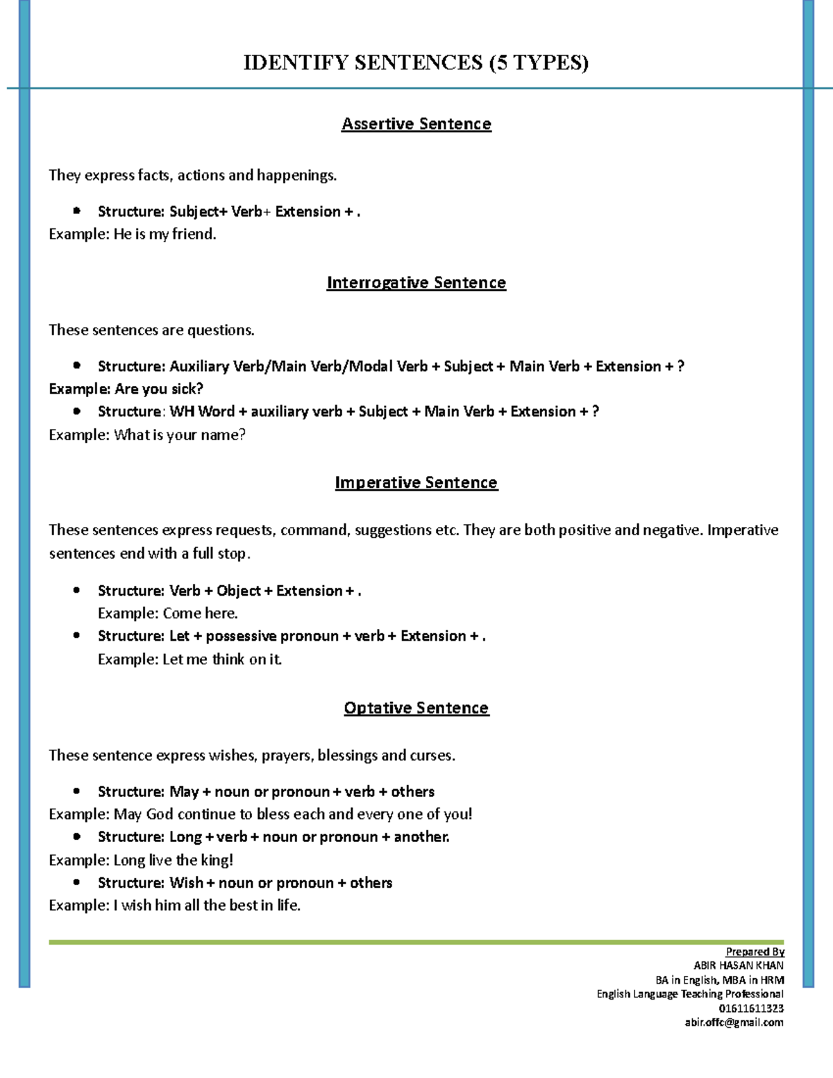 Identify Sentences (5 Types) - IDENTIFY SENTENCES (5 TYPES) Assertive ...