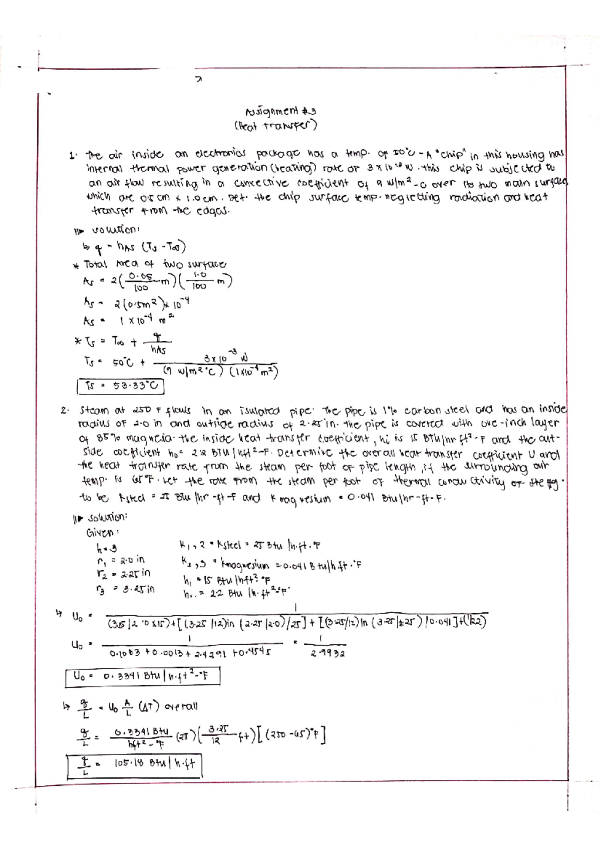 Heat transfer As#3 - Problem Solving - Mechanical Engineering - NVSU ...