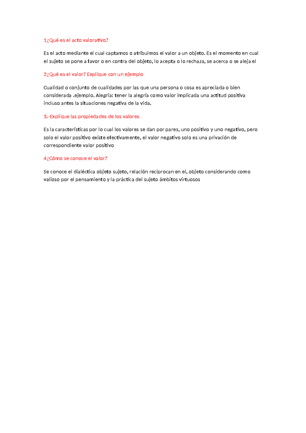 Desarro humano tema valores - 1¿Qué es el acto valorativo? Es el acto ...