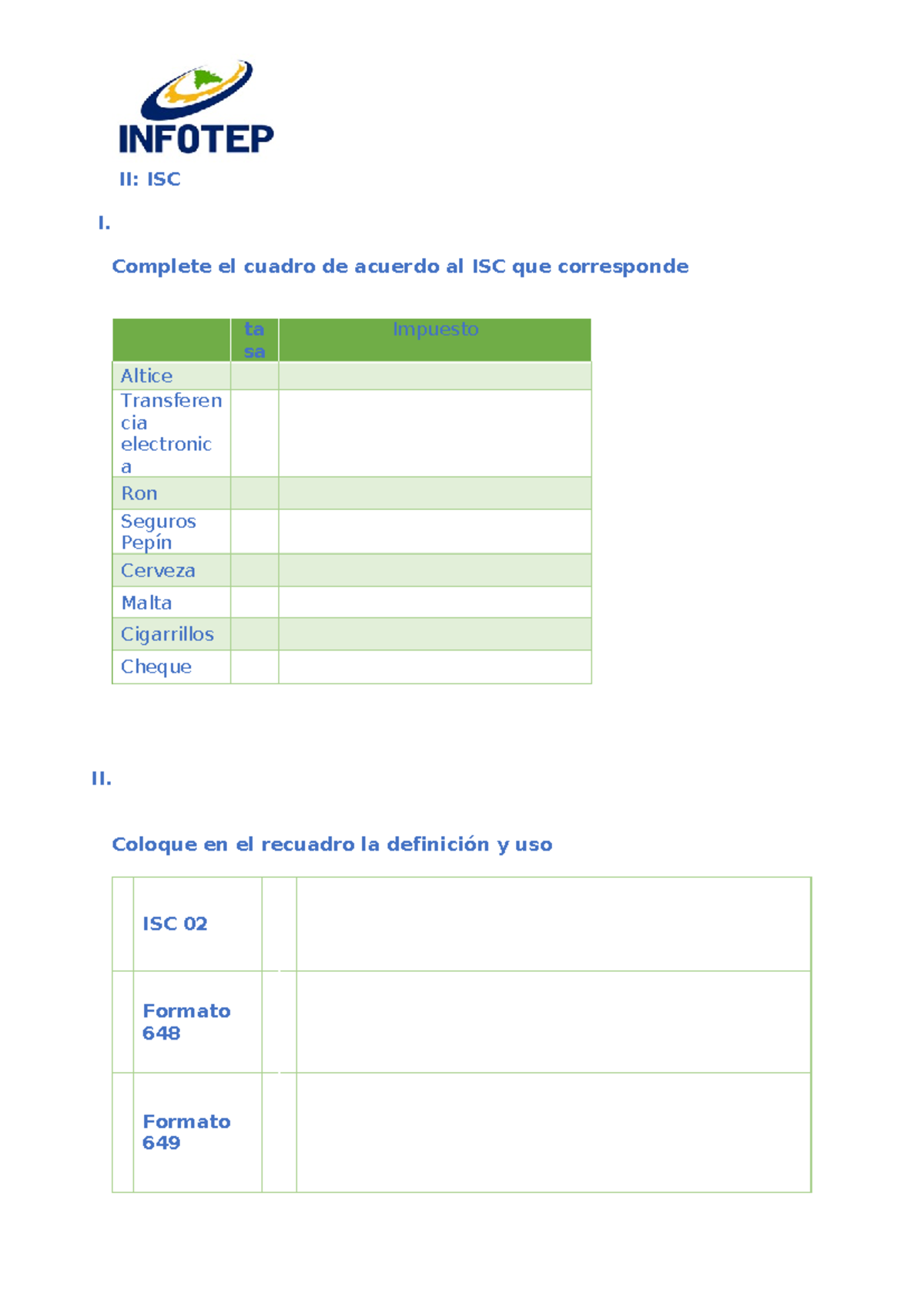 Actividad 2 modulo Isc - II: ISC I. Complete el cuadro de acuerdo al ...