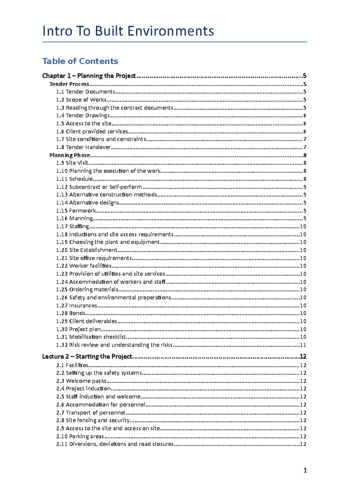 Intro TO Built Environment - Summary - Intro To Built Environments ...