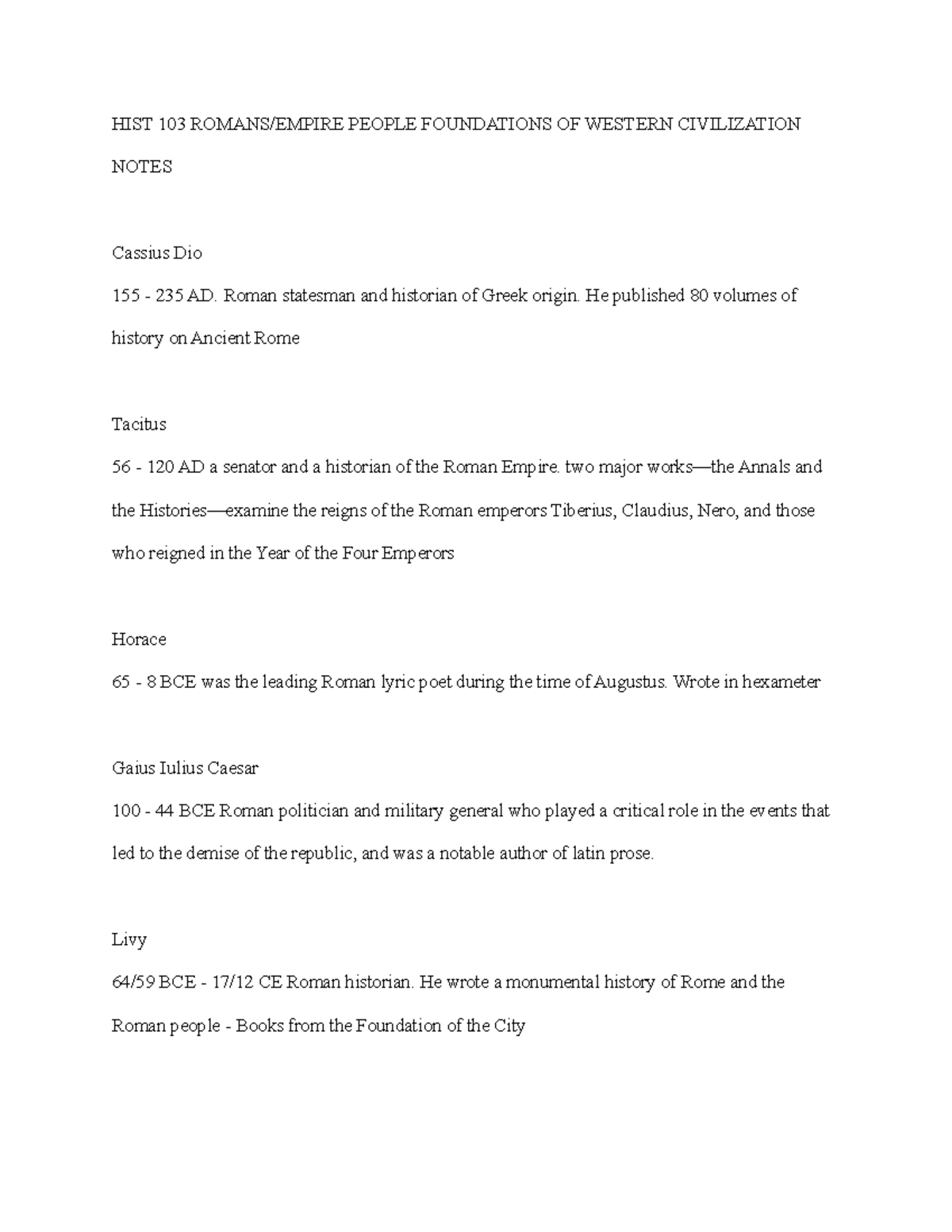 HIST 103 Romans Empire People Foundations OF Western Civilization Notes ...