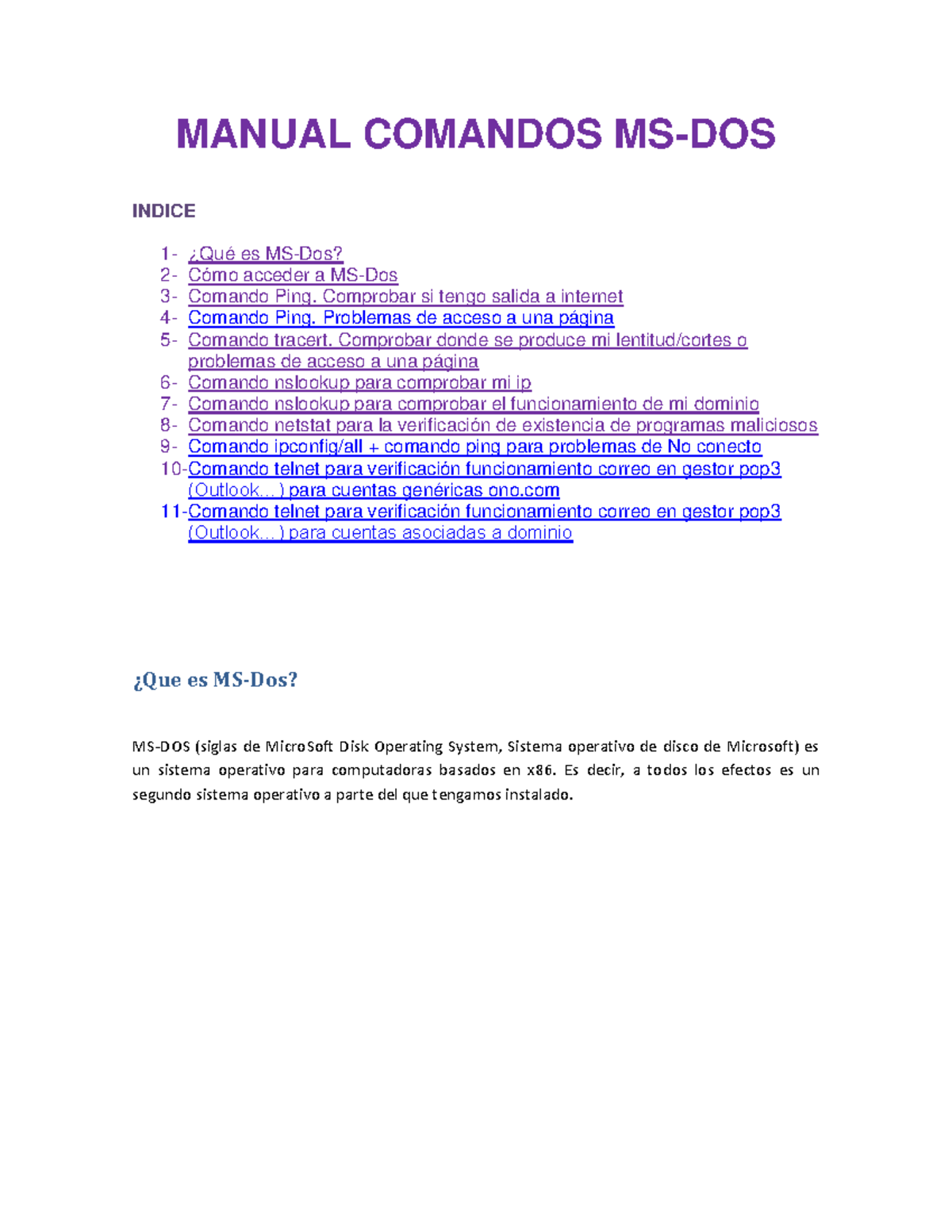 Manual Comandos MS-Dos - MANUAL COMANDOS MS-DOS INDICE 1- ¿Qué es MS ...
