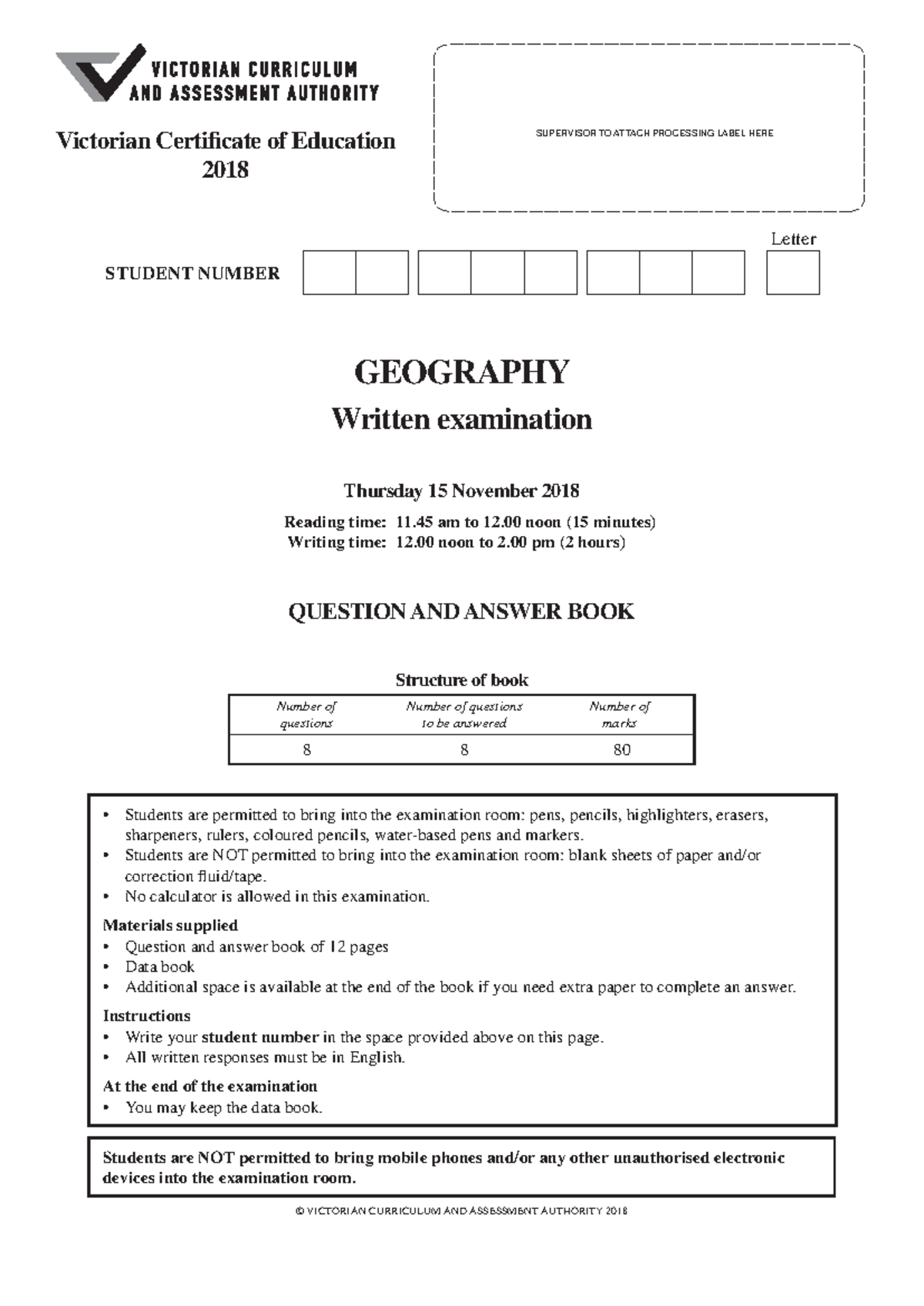 2018 geography exam - GEOGRAPHY Written examination Thursday 15 ...