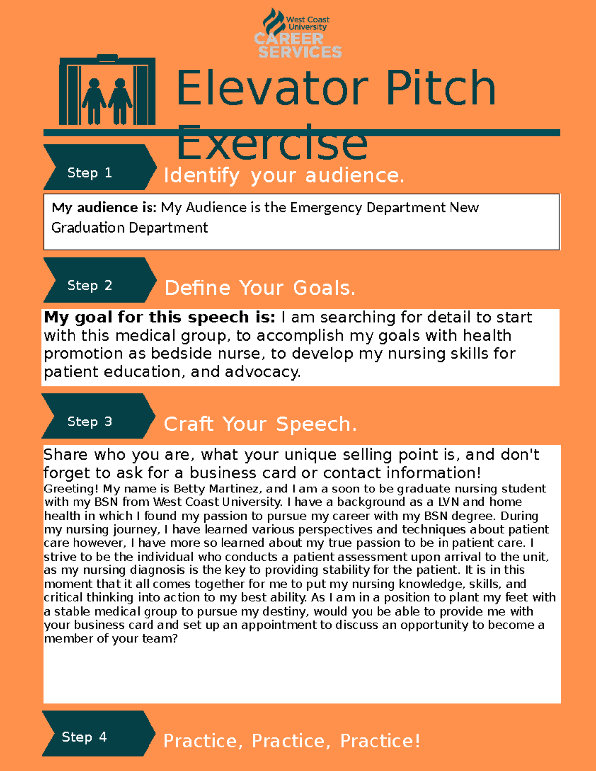 Elevator Pitch- Upload - Elevator Pitch Exercise Step 1 Step 2 Step 3 ...