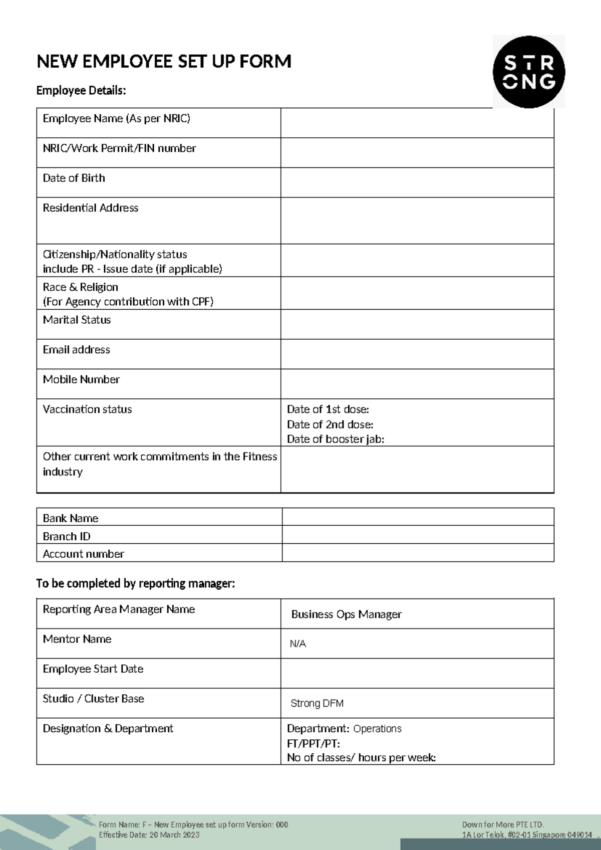 DFM User Creation Form Word - NEW EMPLOYEE SET UP FORM Employee Details ...