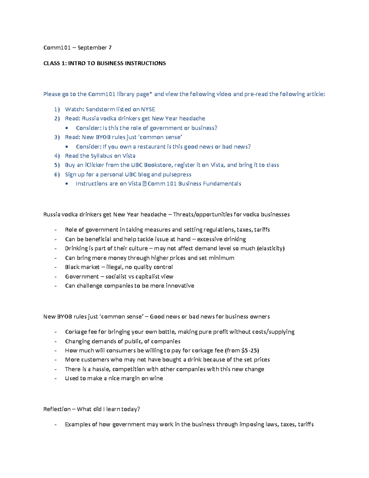 1 - Sept 07 - Intro To Business - Comm101 – September 7 CLASS 1: INTRO ...