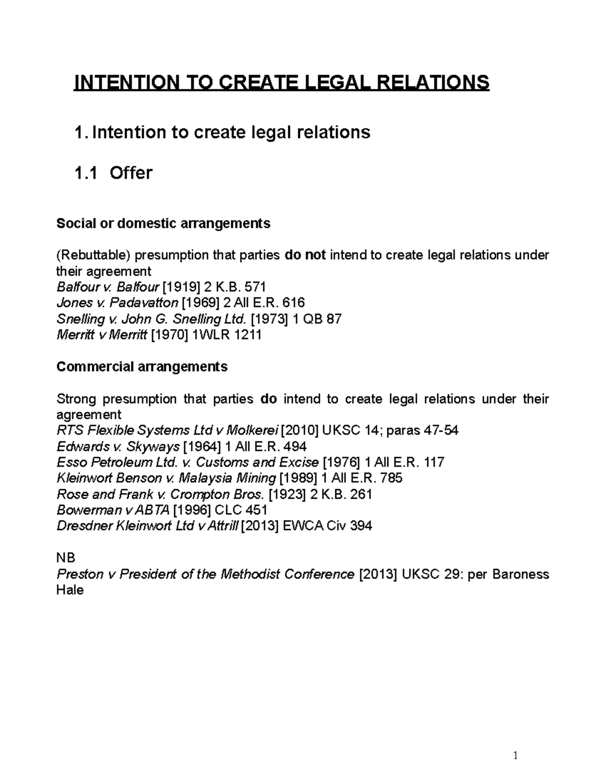 Intention to create legal relations - INTENTION TO CREATE LEGAL ...