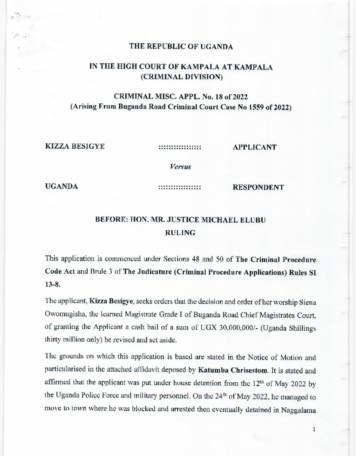 Besigye v. Uganda Review of Bail terms - THE REPUBLIC OF UGANDA IN THE ...