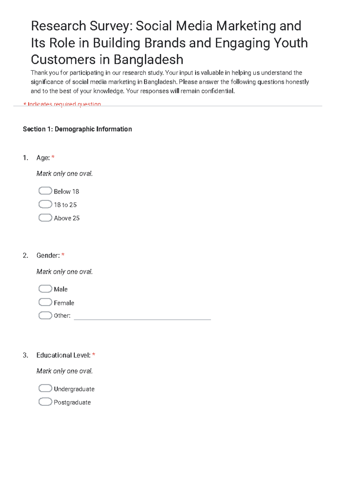 Survey Questionnaires - Section 1: Demographic Information 1. Mark only ...