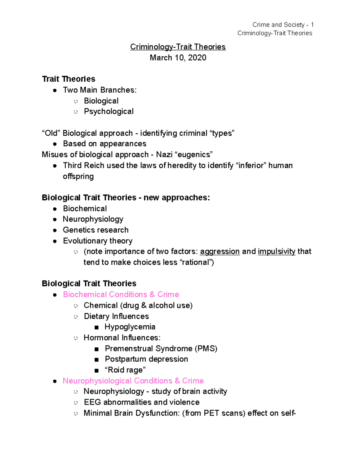 Criminology-Trait Theories - Criminology-Trait Theories Criminology ...