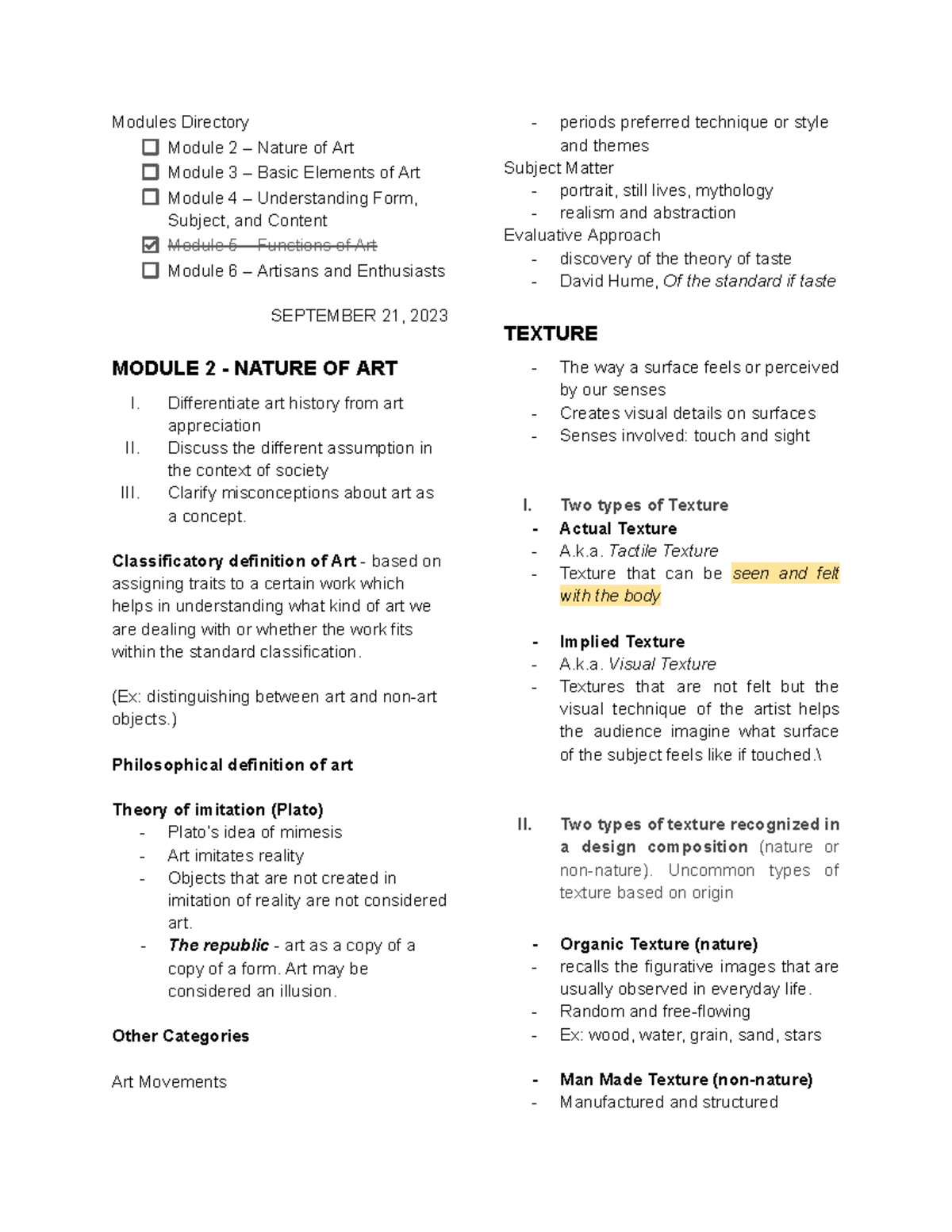 function of art - Modules Directory Module 2 – Nature of Art Module 3 – Basic Elements of Art ...
