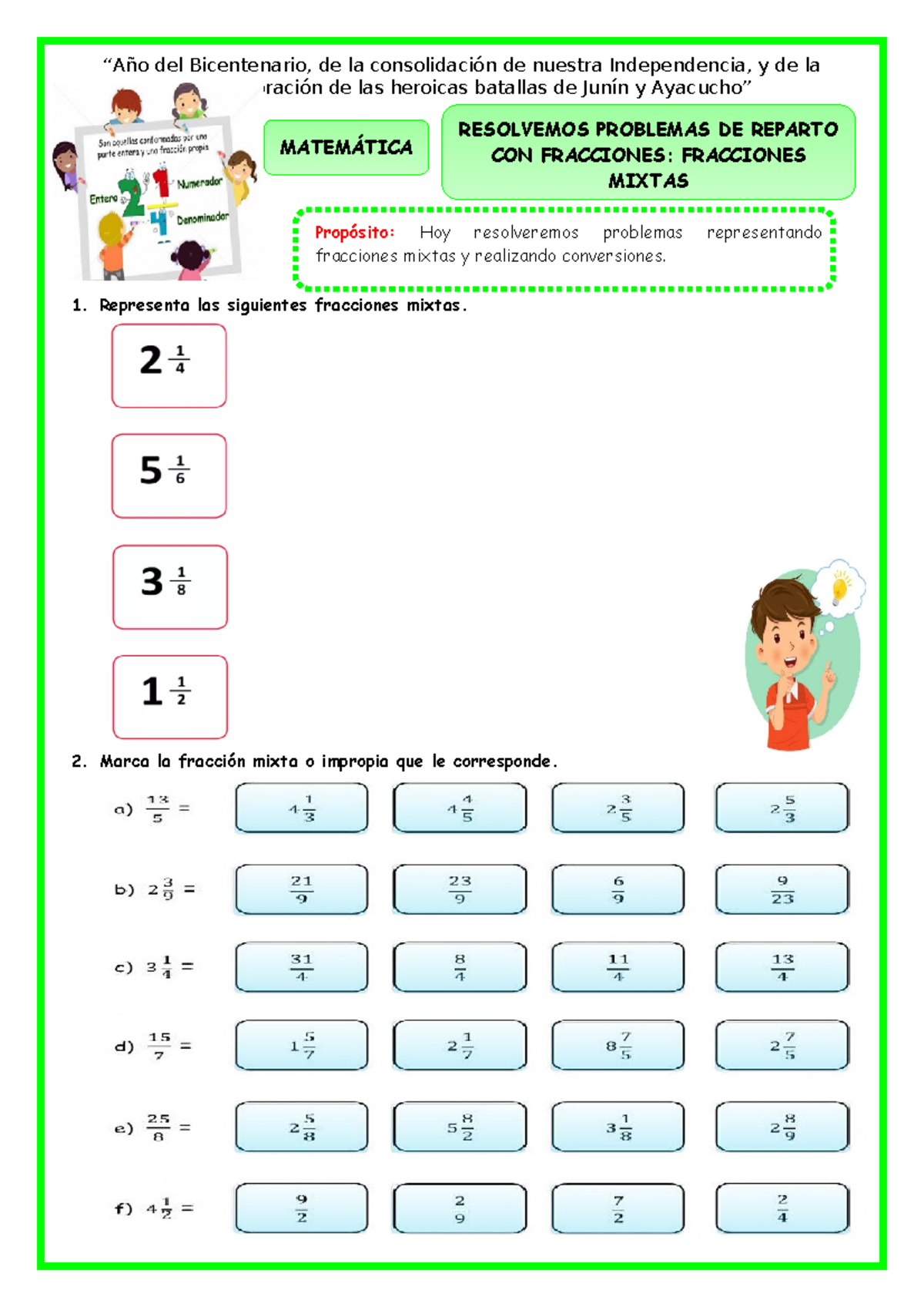 Ficha- Mierc-MAT- Resolvemos Problemas DE Reparto CON Fracciones ...