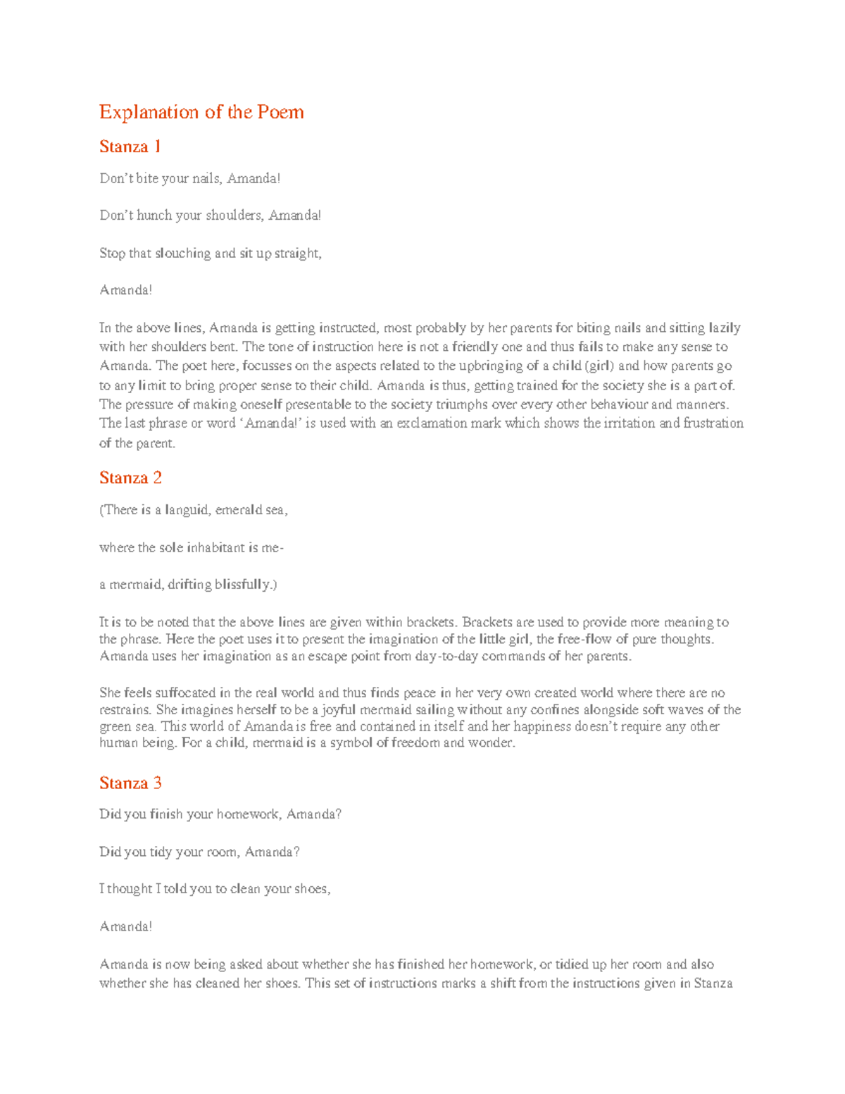 Amanda Poem Summary Explanation Of The Poem Stanza 1 Don t Bite