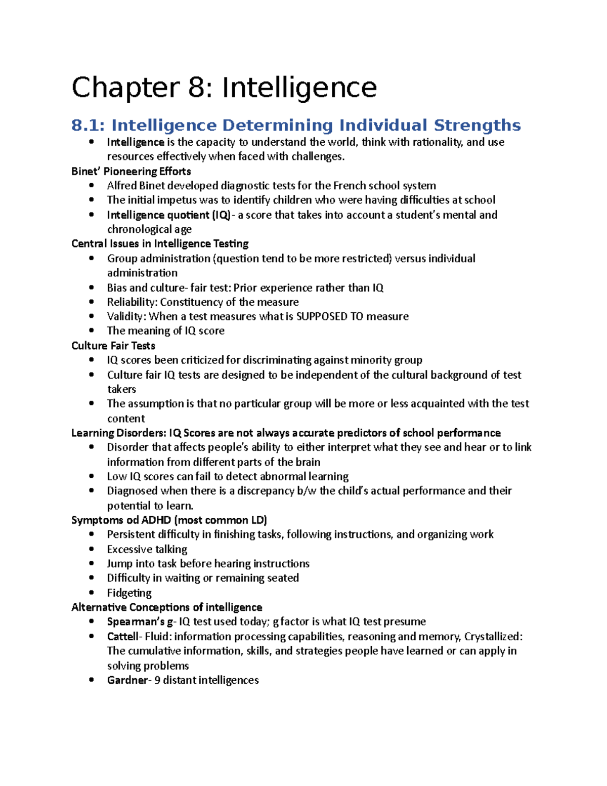 Chapter 8:Intelligence - Chapter 8: Intelligence 8: Intelligence ...