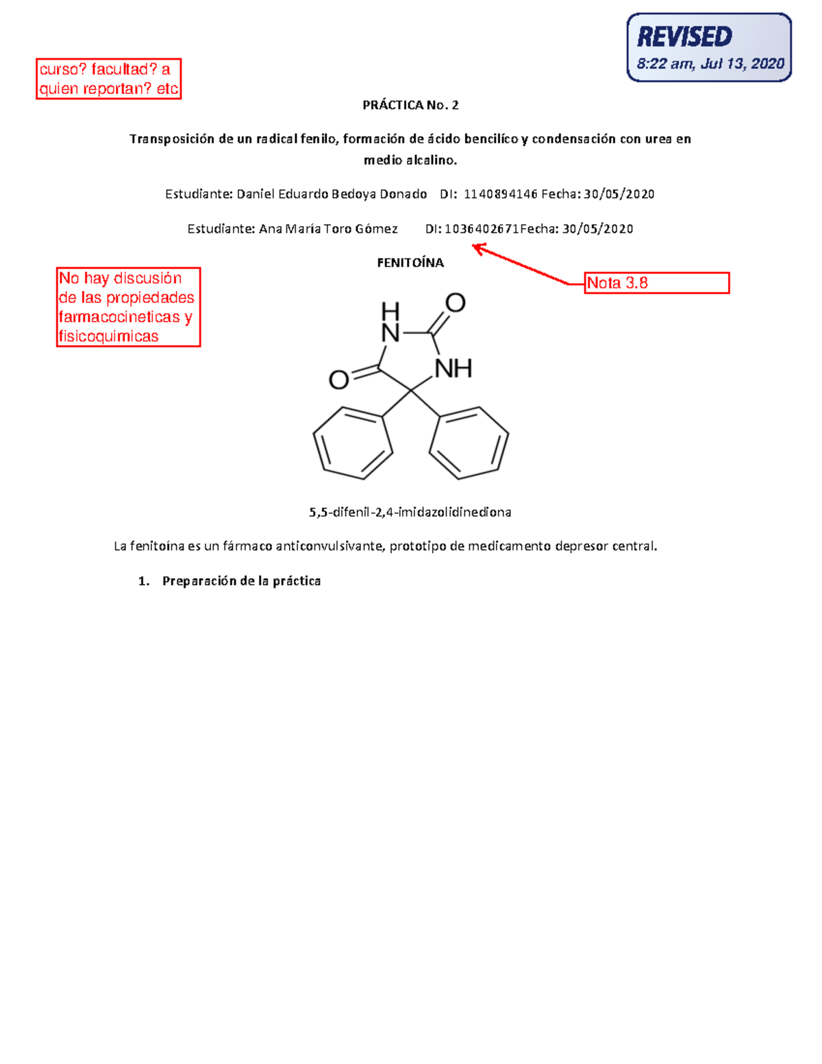 Informe de práctica fenitoína Daniel Ana - PRÁCTICA No. 2 Transposición ...