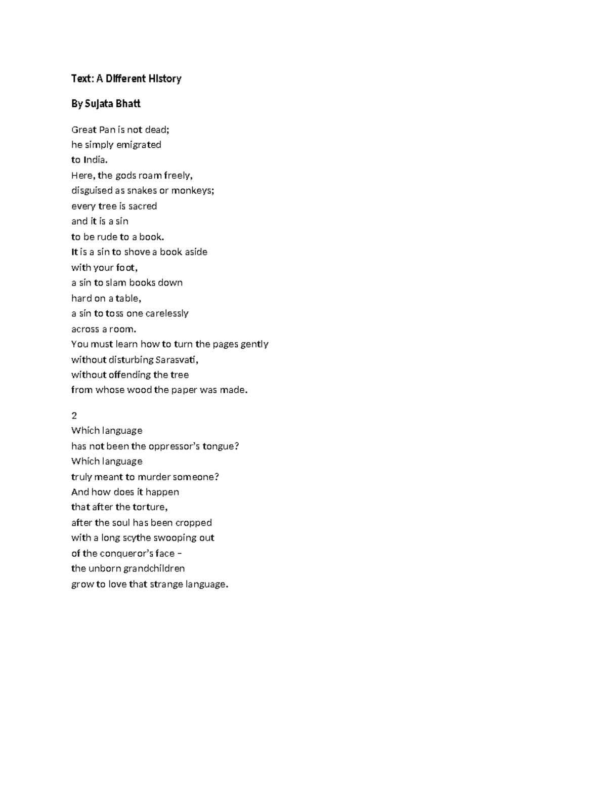 A different history text - Text: A Different History By Sujata Bhatt ...