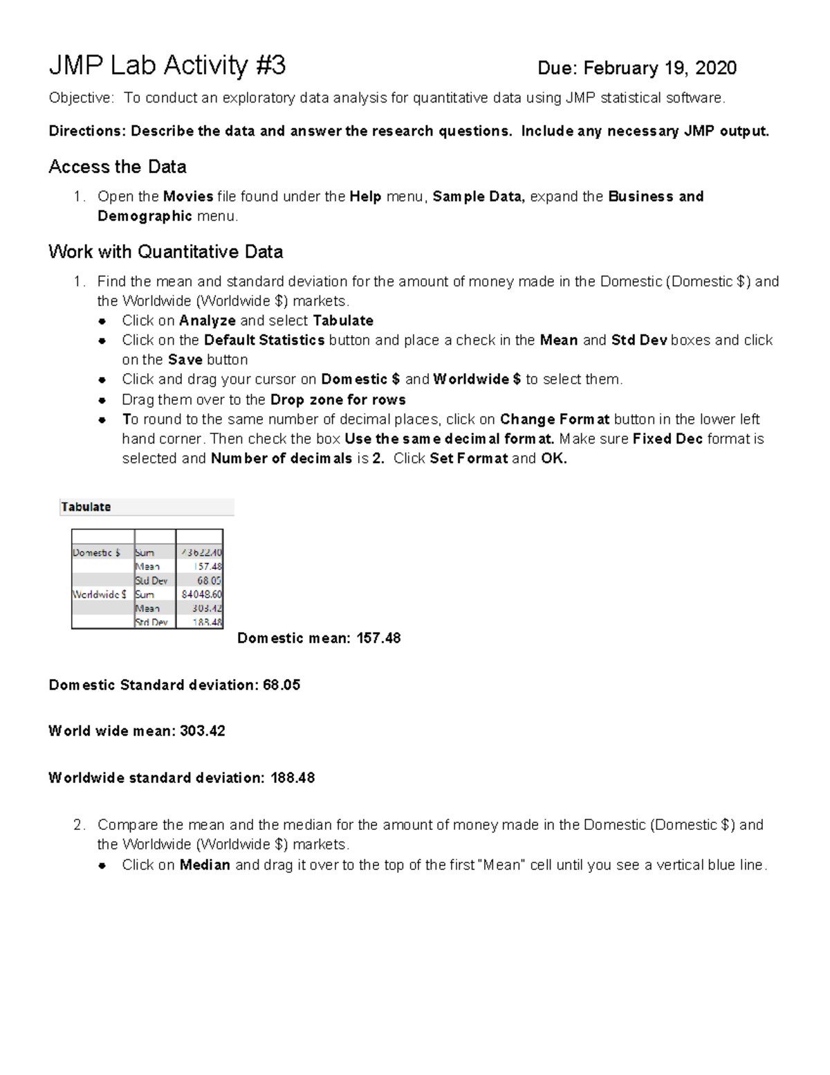 JMP Lab Activity #3 v Sp20 - JMP Lab Activity #3 Due: February 19, 2020 ...