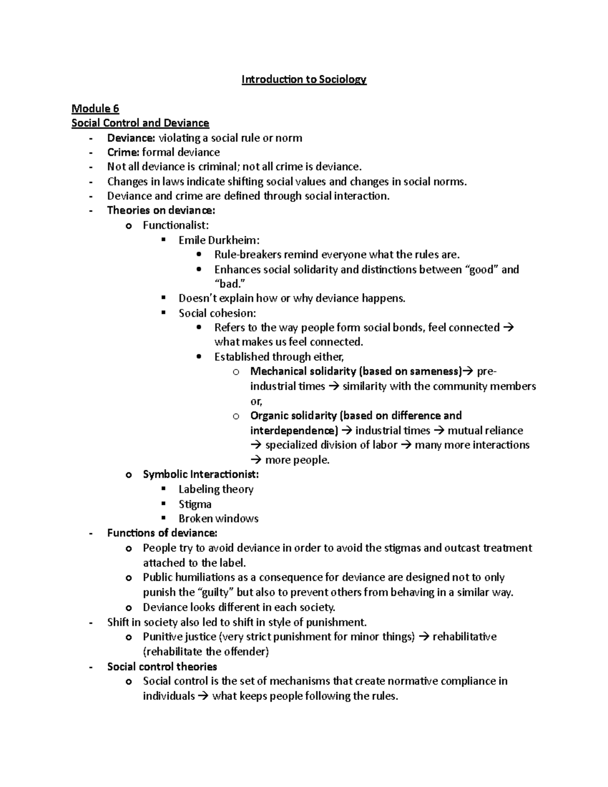 Chapter 6 - Lecture notes: Social Control and Deviance - Introduction ...