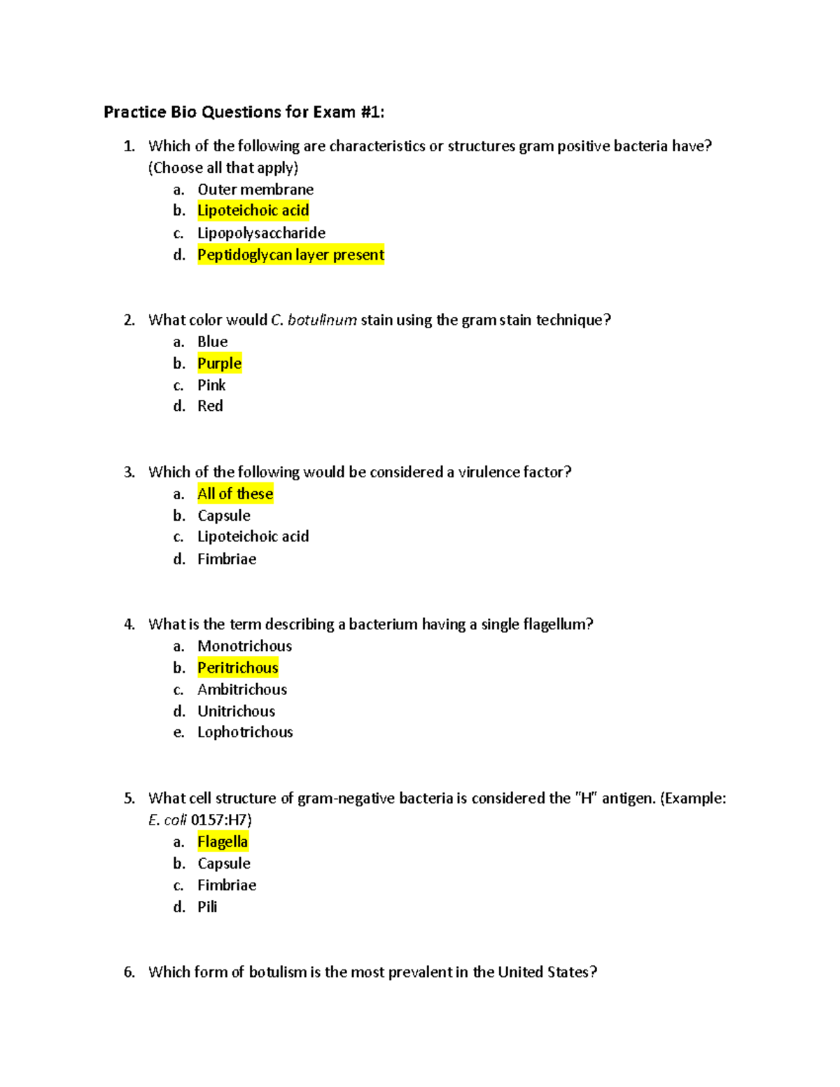 Practice bio questions part 2 - Practice Bio Questions for Exam #1 ...
