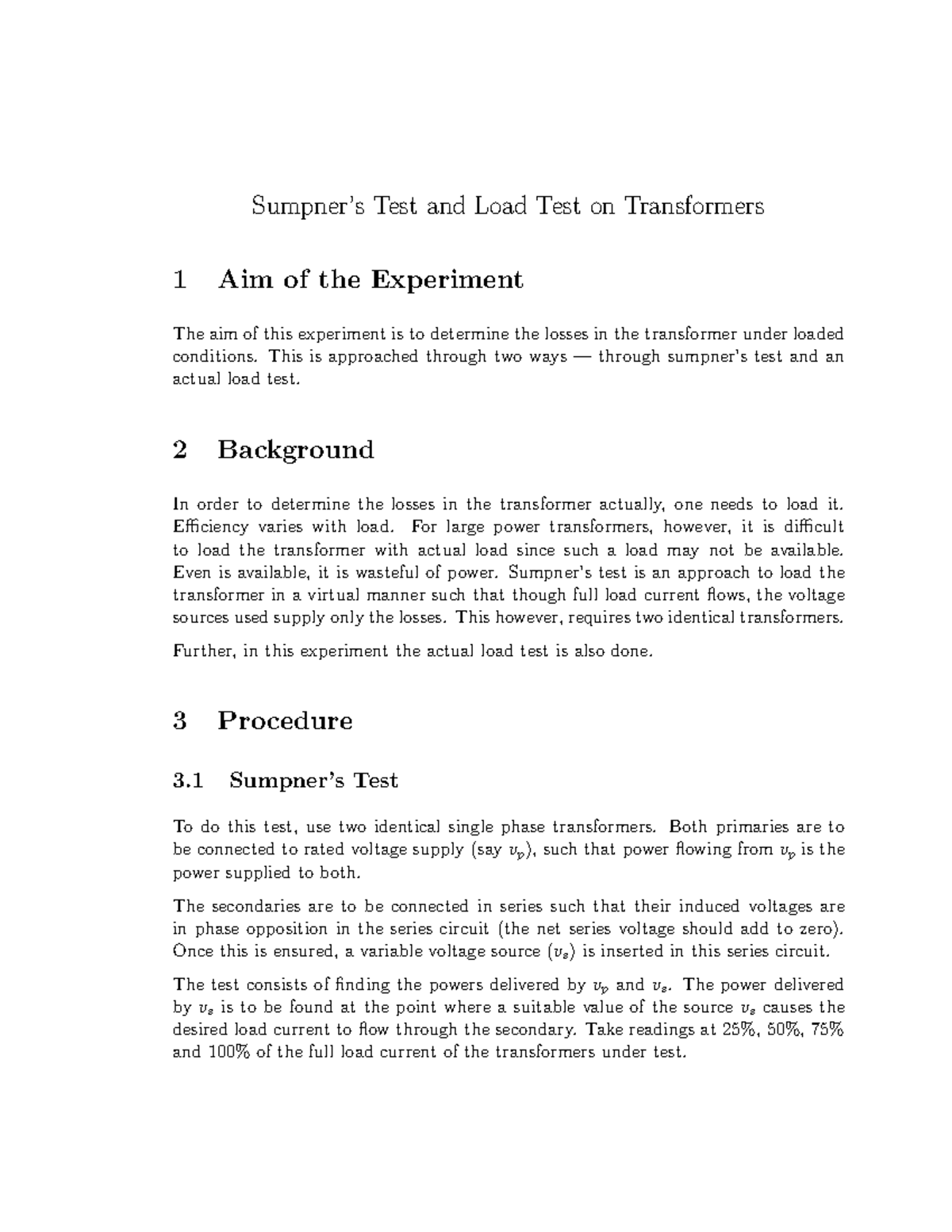 Exp2: Sumpner’s Test and Load Test on Transformers - Sumpner’s Test and ...