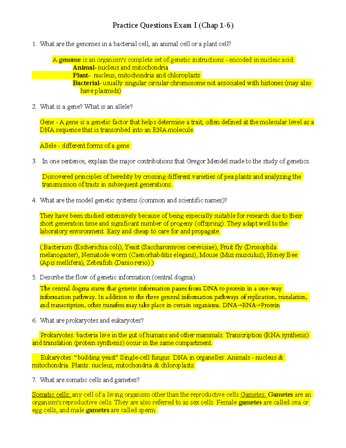 Genetics Practice Questions Exam I (2021) - What are the genomes in a ...