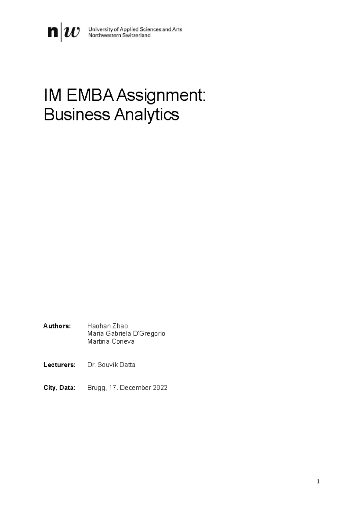 EMBA Assignment - IM EMBA Assignment: Business Analytics Authors ...