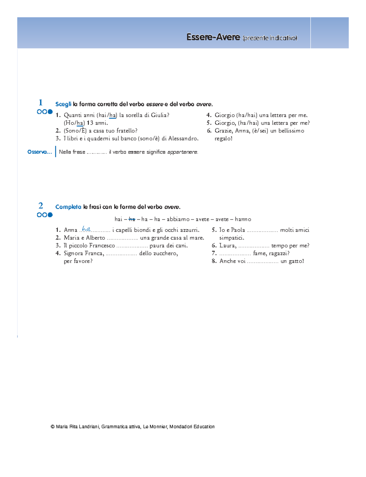 Essere avere esercizi sui verbi ausiliari - Essere-Avere (presente ...