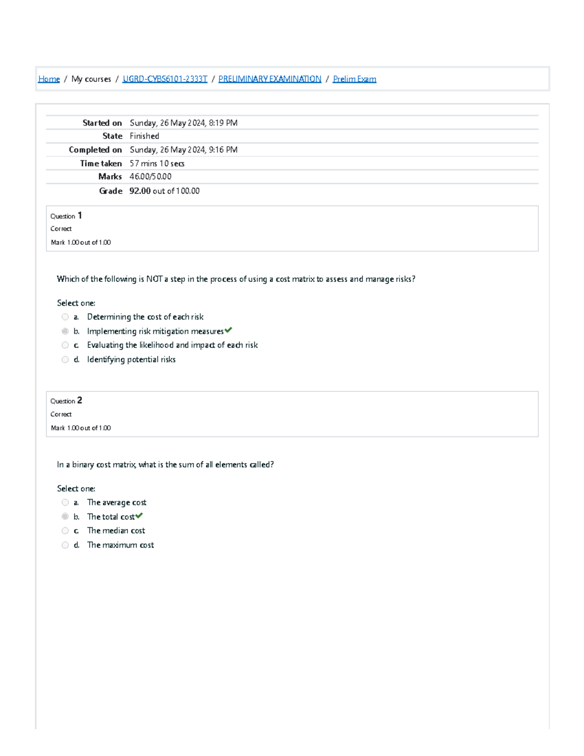Prelim Exam - Home / My courses / UGRD-CYBS6101-2333T / PRELIMINARY ...