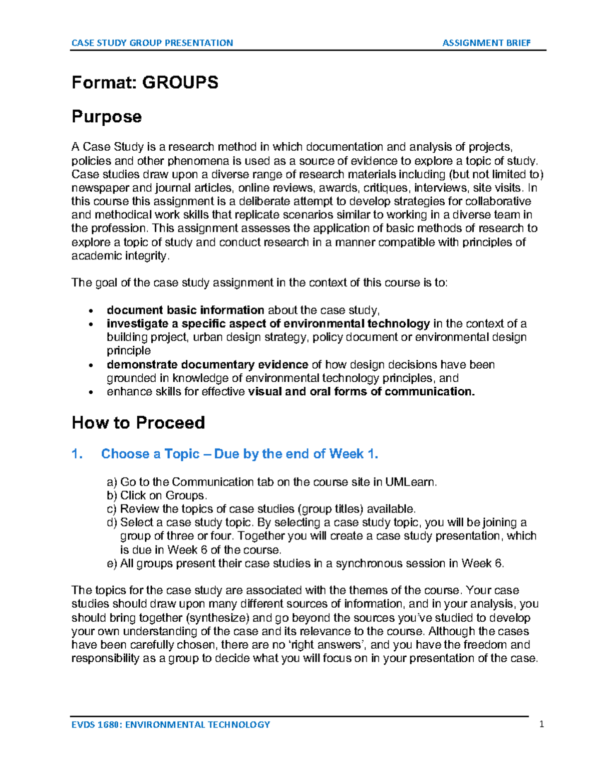 Case Study assignment brief - CASE STUDY GROUP PRESENTATION ASSIGNMENT ...