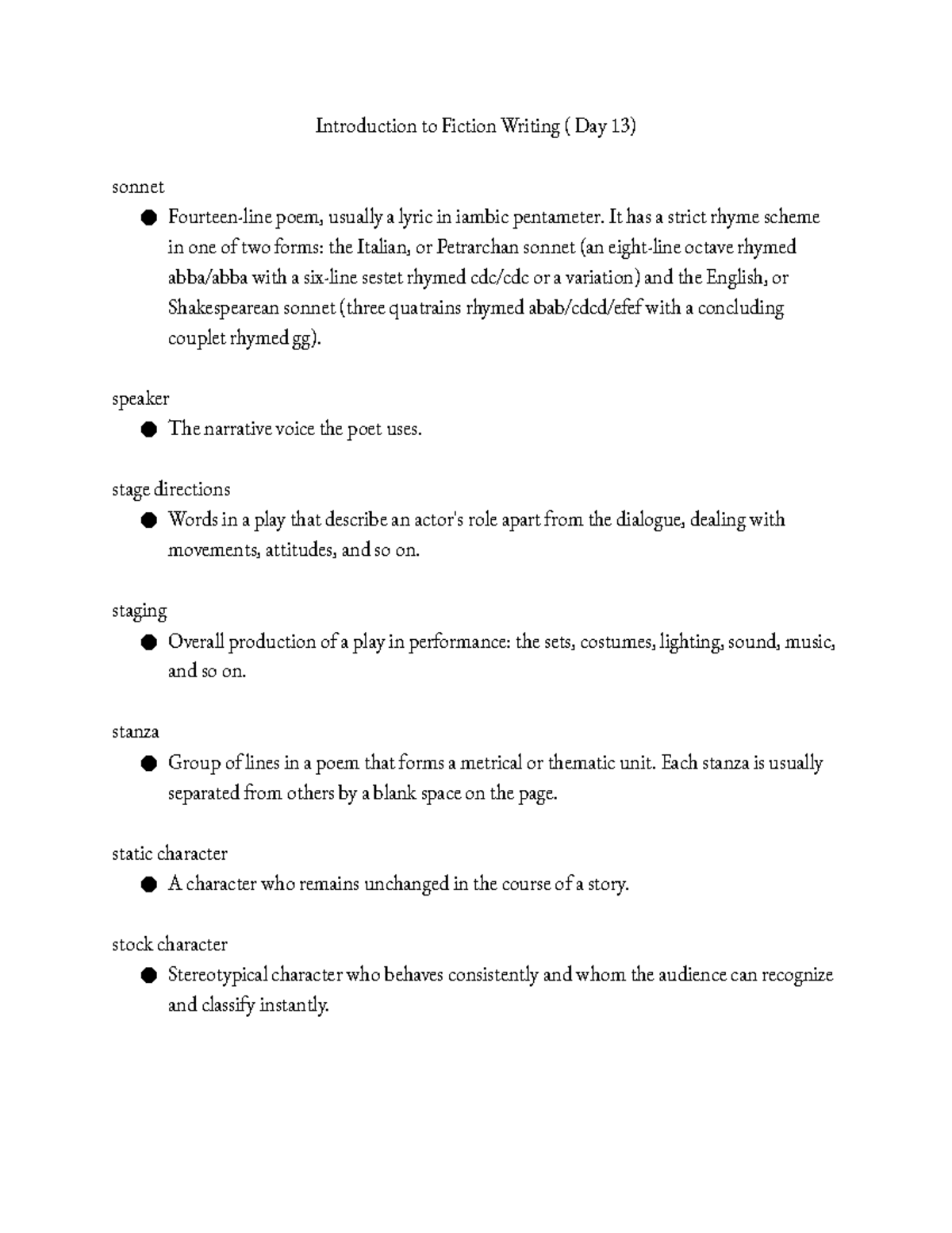 Introduction to Fiction Writing ( Day 13) - Introduction to Fiction ...