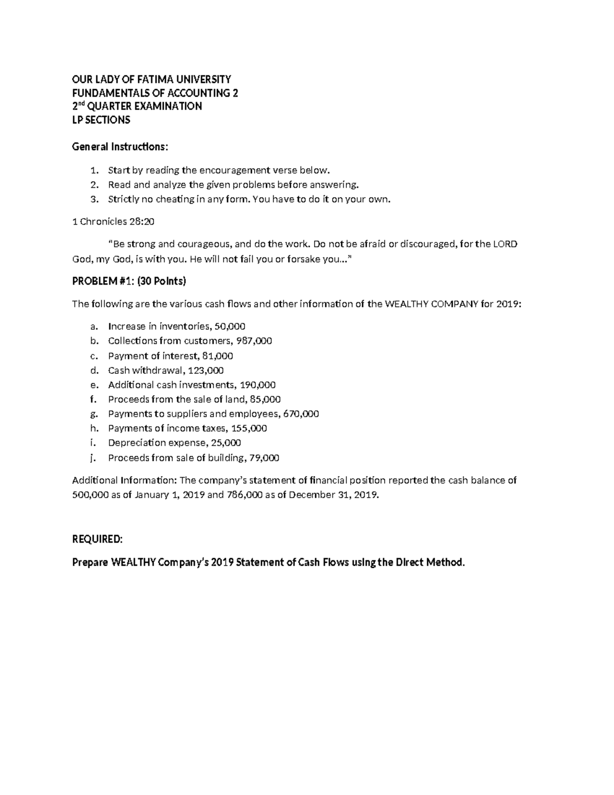 LP Acctg 2 2ND QTR EXAM - OUR LADY OF FATIMA UNIVERSITY FUNDAMENTALS OF ...