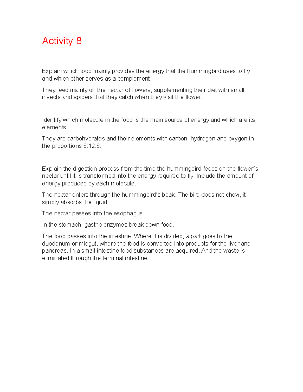 Activity 8 life science - Activity 8 Explain which food mainly provides ...