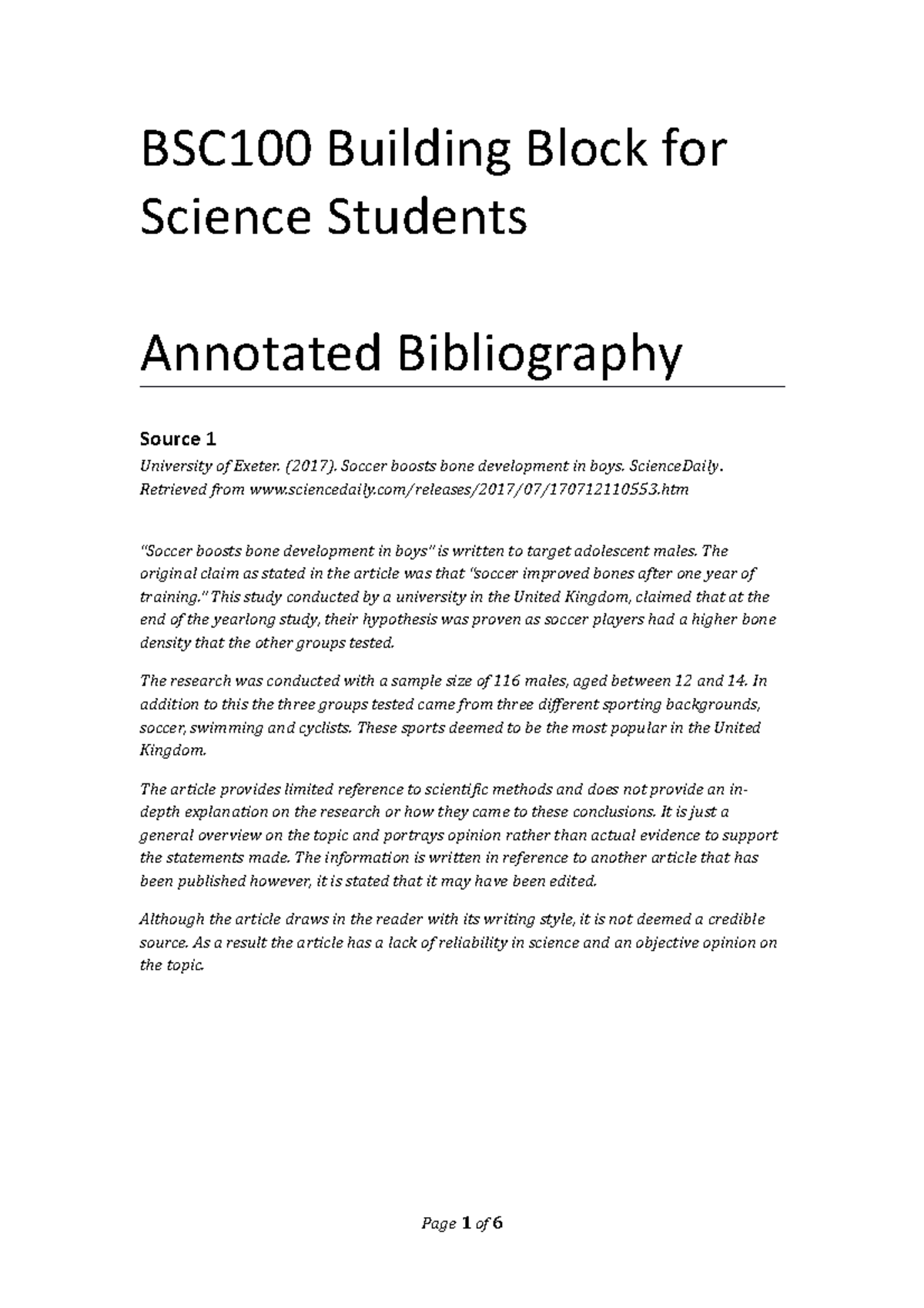 Ann Bib - 85% for this assessment. - BSC100 Building Block for Science Students Annotated - Studocu