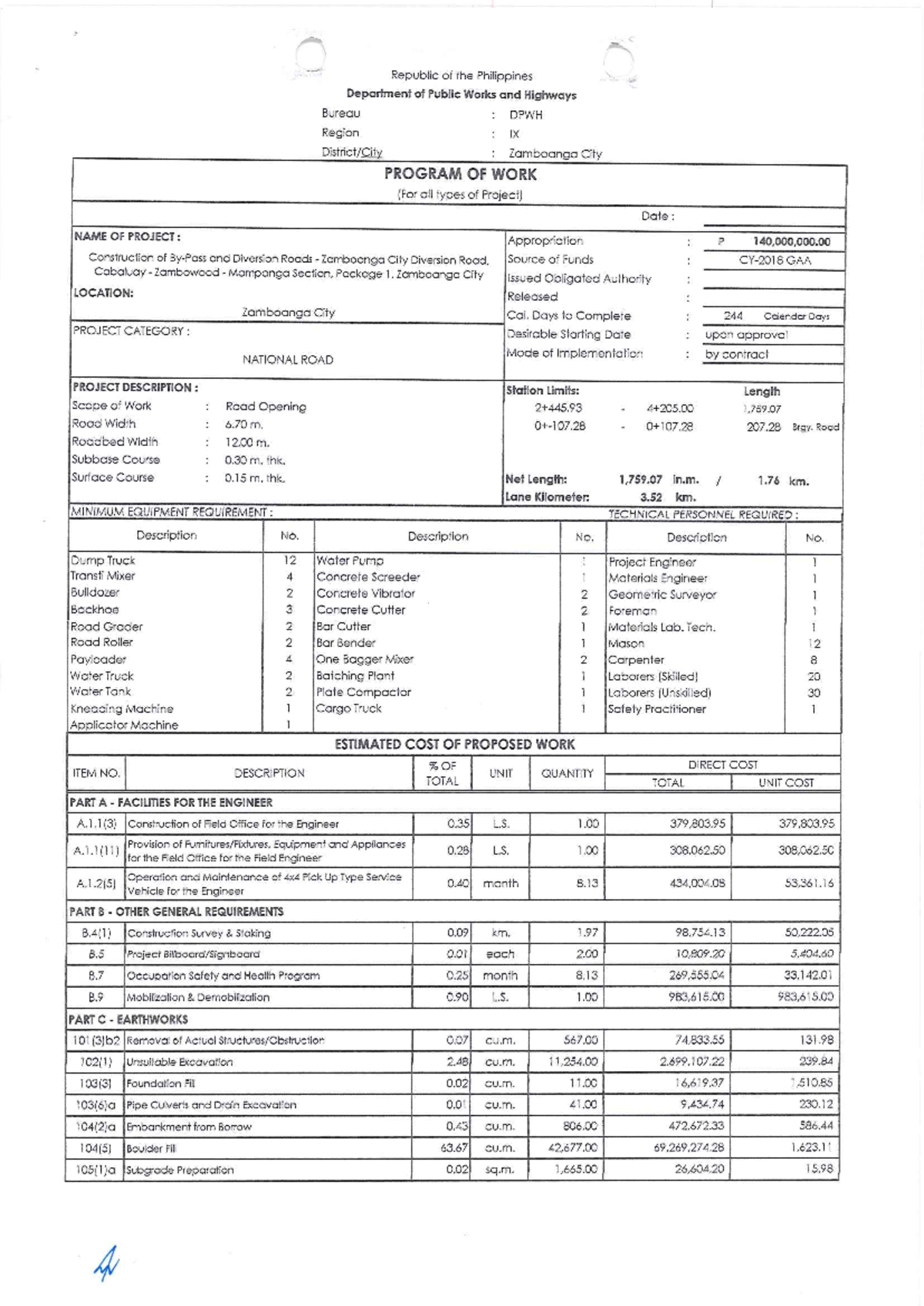 POW 18J00020 - Detailed Unit Price Analysis - Republic of the ...