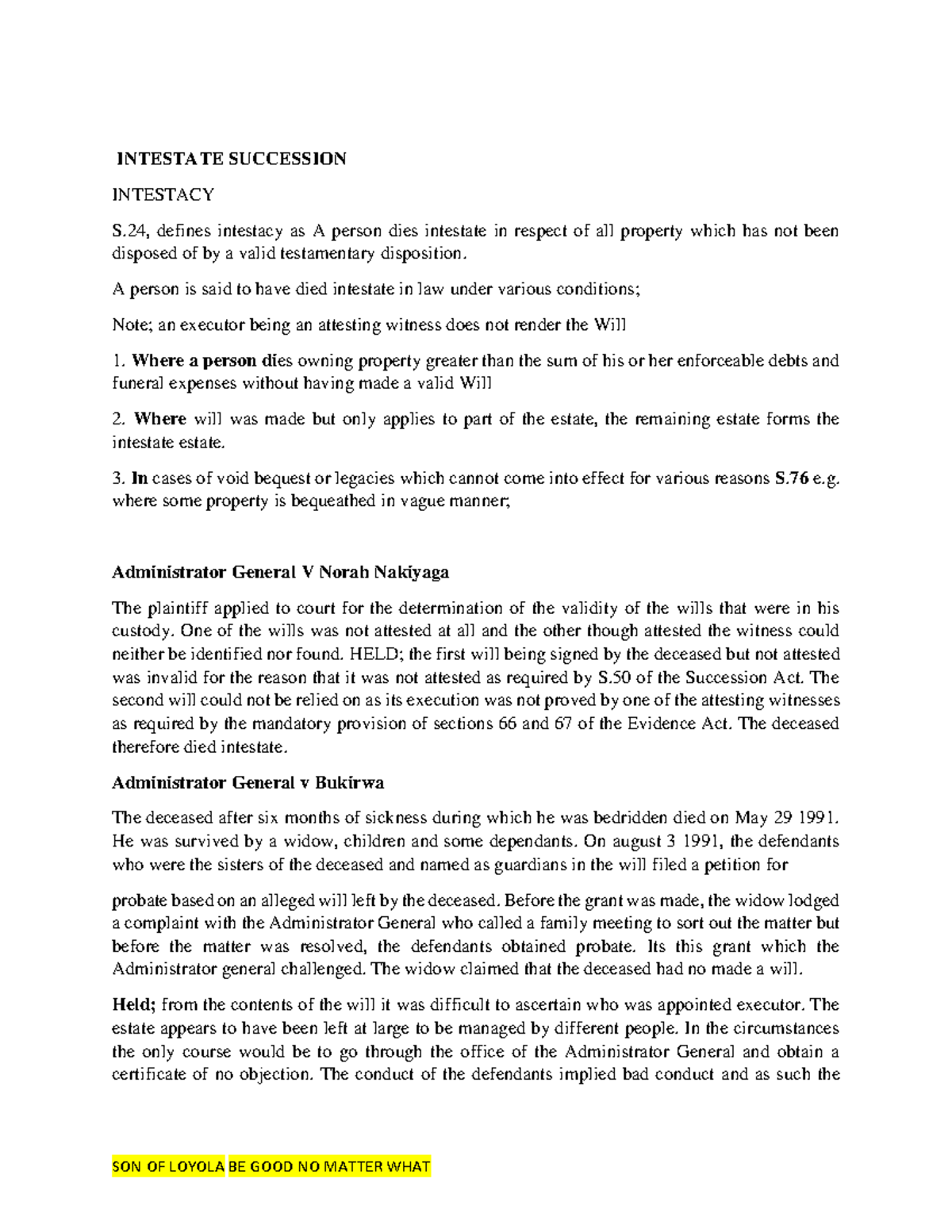 Intestate Succession - Notes on family law 2 - INTESTATE SUCCESSION ...