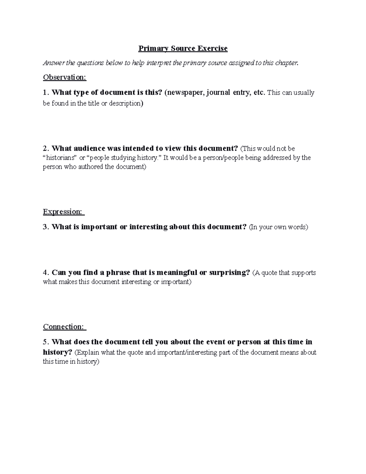 Primary Source Excercise - Primary Source Exercise Answer the questions ...