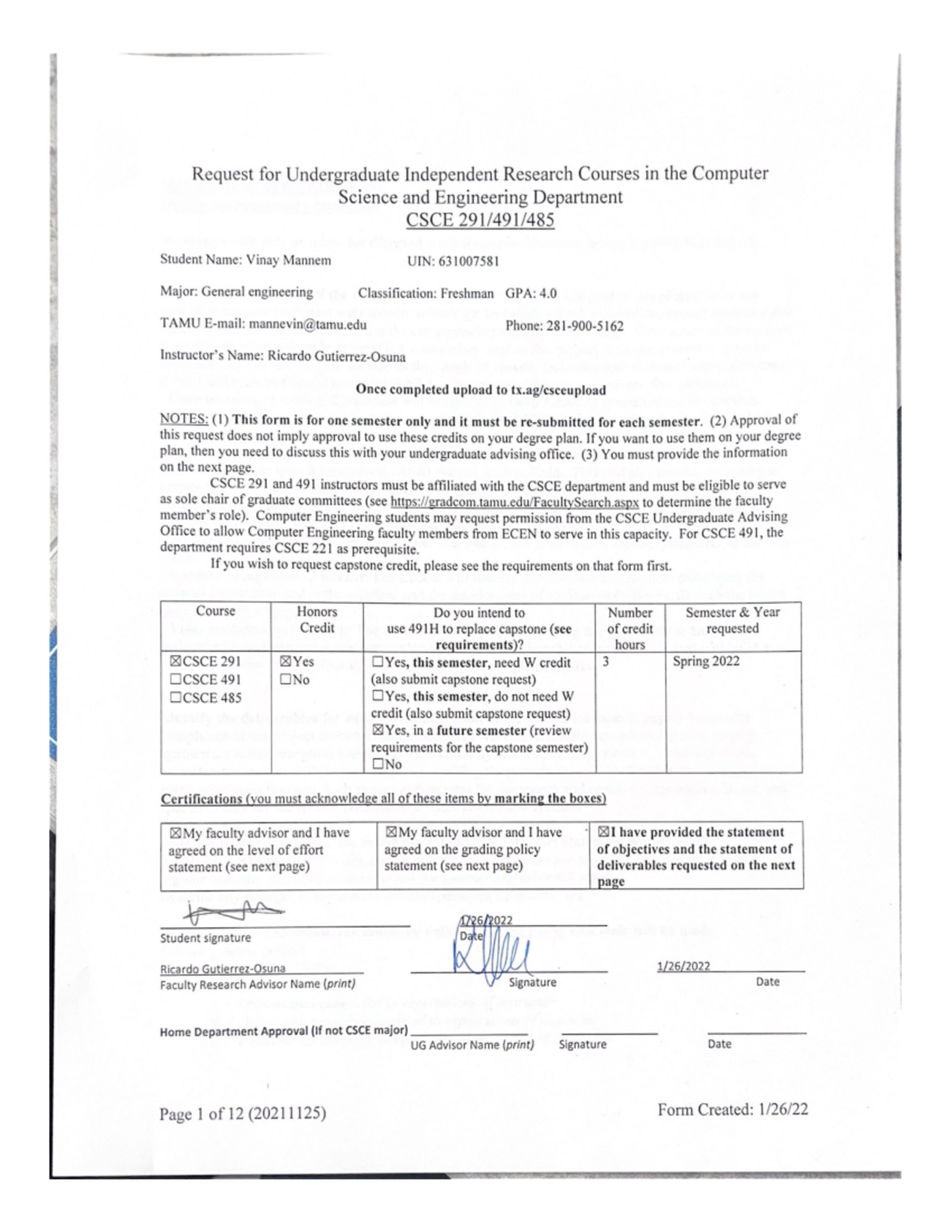 Request for Undergraduate Independent Research Courses in the Computer ...