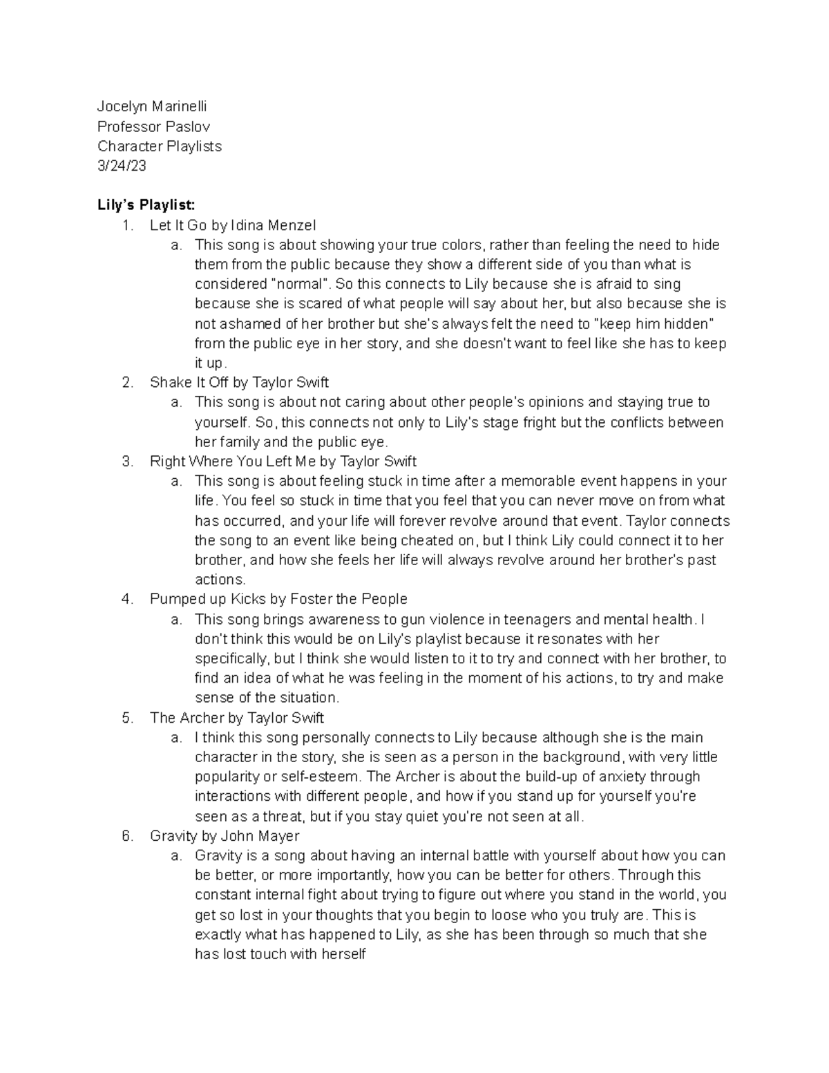 Character Playlists - Jocelyn Marinelli Professor Paslov Character ...