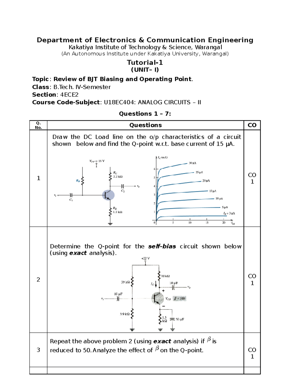 T 1(tutorial 1) QP(I unit)(AC II)(2022 23) - Department of Electronics & Communication - Studocu